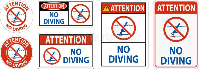 Pool Safety Sign Attention, No Diving Stock Vector - Illustration of ...