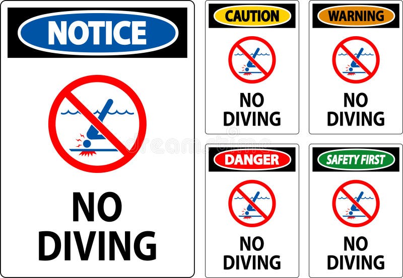 Pool Safety Sign Attention, No Diving Stock Vector - Illustration of ...