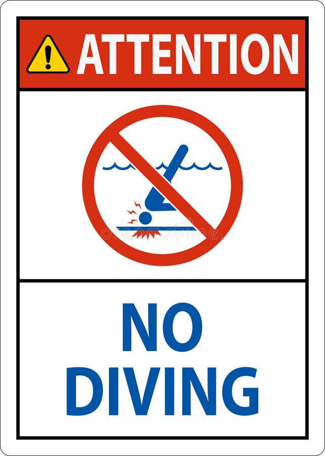 Pool Safety Sign Attention, No Diving Stock Vector - Illustration of ...