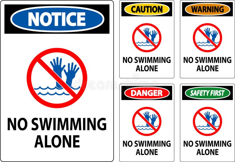 Pool Safety Sign Attention, No Swimming Alone Stock Illustration ...