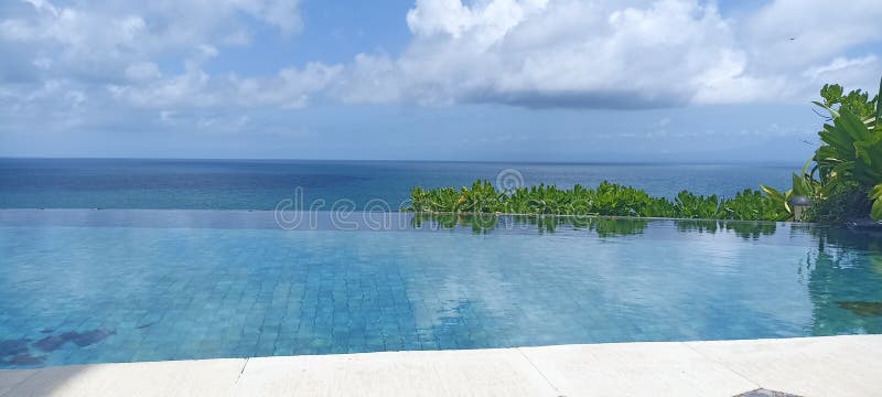 Pool Sea Beach Bali Ocean Blue Sky Stock Image - Image of horizon ...