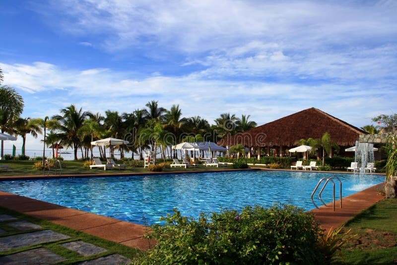 Pool side stock photo. Image of sunny, reflection, tree - 3677636