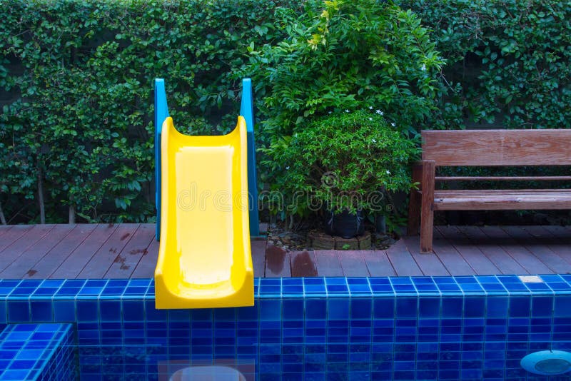 Pool Slide Swimming Public Pool Stock Image - Image of children, blue ...