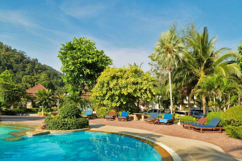 Pool in small resort stock photo. Image of interior, beautiful - 81333626