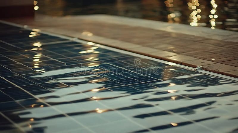 Pool Solar Cover Nighttime Water Reflection Lights Stock Photo - Image ...