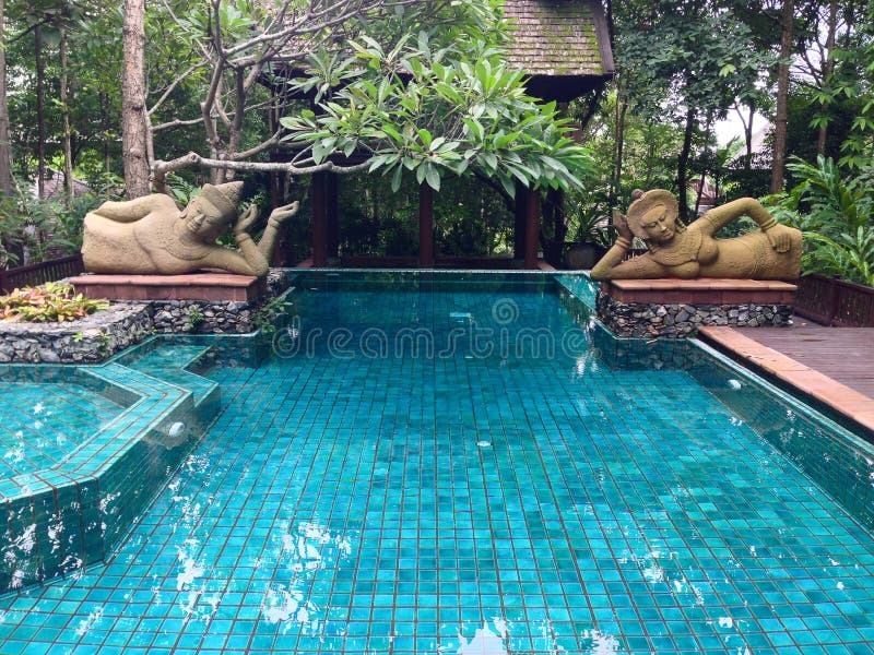 The Pool with the Stone Statues in Chiang Mai Stock Photo - Image of ...