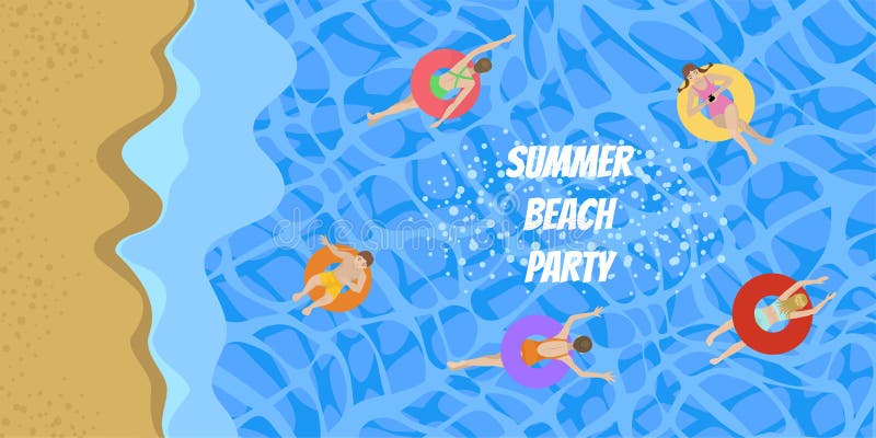 Pool Summer Party People Swim In Blue Water Illustration Background
