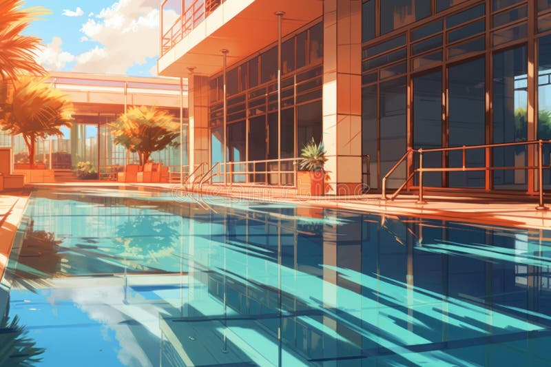 Pool Sunlight Anime Visual Novel Game. Generate Ai Stock Illustration ...