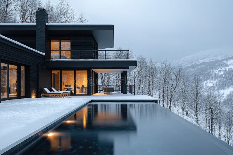 A Pool Surrounded by Snow-covered Grass and Trees, Perfect for Winter ...