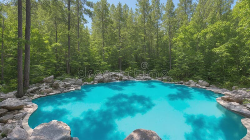A Pool Surrounded by Trees and Rocks Stock Illustration - Illustration ...