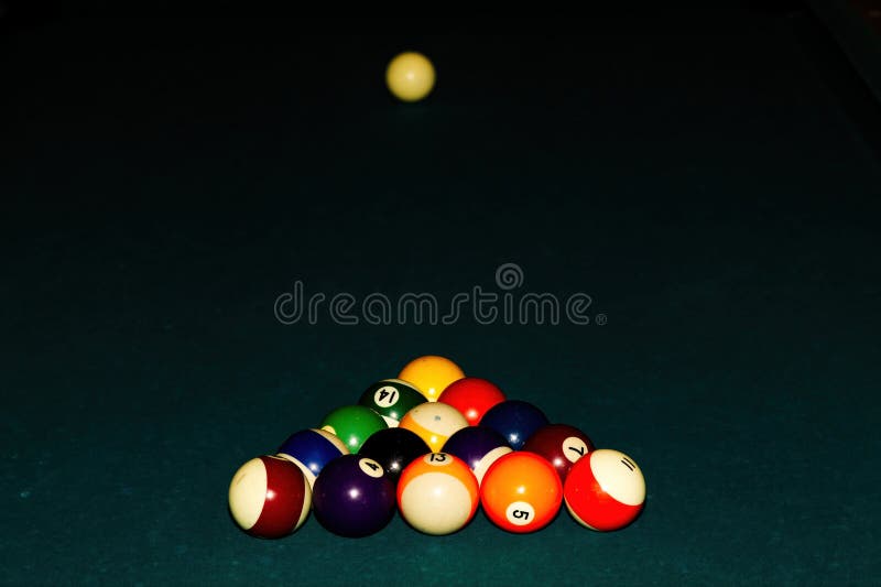 Pool Table with Balls Racked Up Ready for Break Stock Image - Image of ...