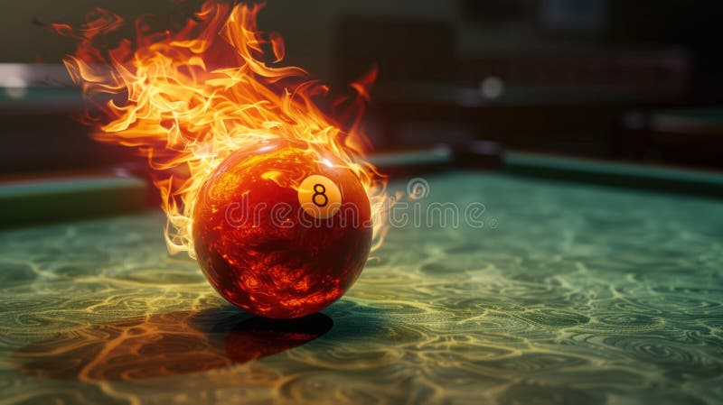 A Pool Table with a Burning Ball on it, Perfect for Dramatic or Action ...