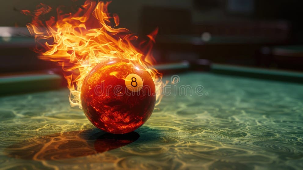 A Pool Table with a Burning Ball on it, Perfect for Dramatic or Action ...