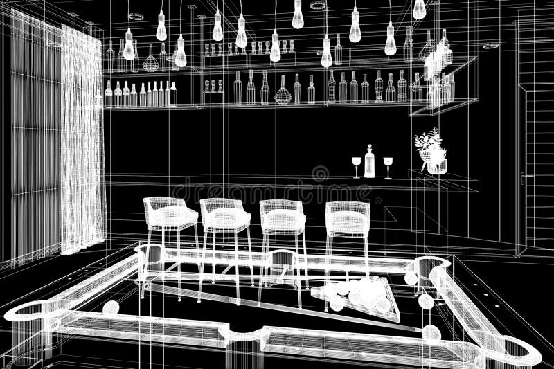 Pool Table with Counter Bar in Relax Room, 3d Rendering Stock ...