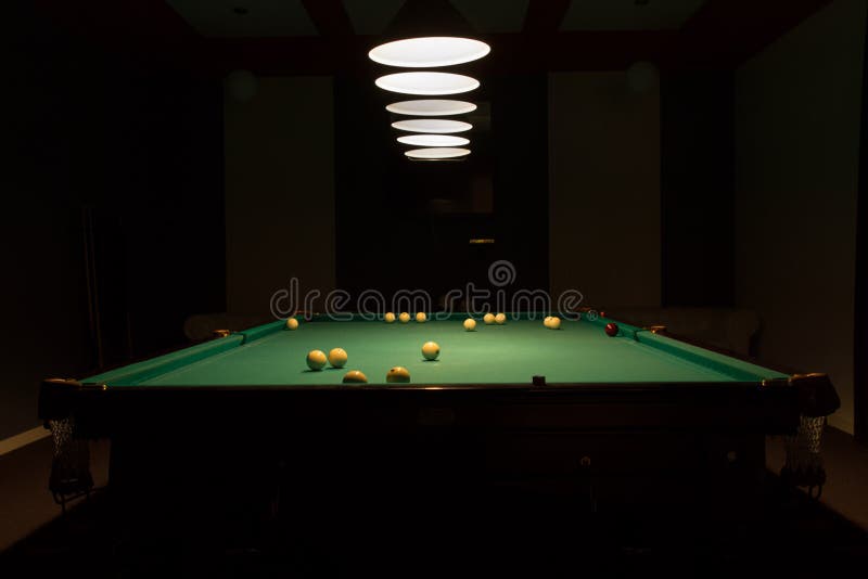 Pool Table in Dimly Lit Pool Hall Stock Image - Image of game ...