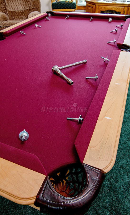 Pool Table Disassembly with Tools and Bolts on Top Stock Photo - Image ...