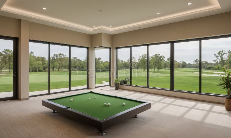 Pool Table with Green Felt Surface and White Balls Sits in Spacious ...