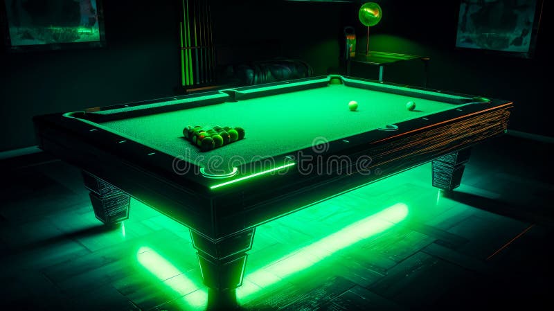 Pool Table with Green Light in the Middle of the Pool Table. Generative ...