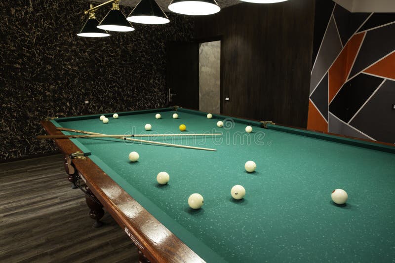 Pool Table, Lights, and an Area Rug. Editorial Stock Photo - Image of ...