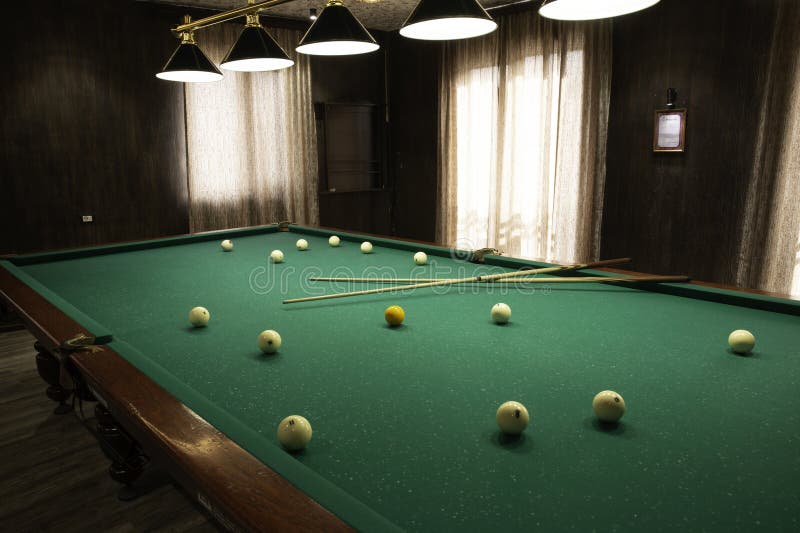 Pool Table, Lights, and an Area Rug. Editorial Stock Image - Image of ...