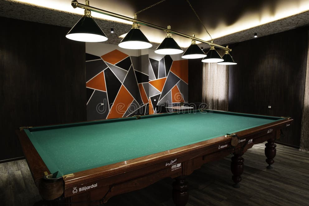 Pool Table, Lights, and an Area Rug. Editorial Photography - Image of ...