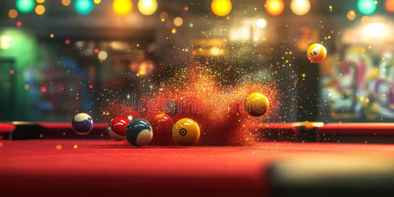 A Pool Table is Present with Various Pool Balls Falling Onto it Stock ...