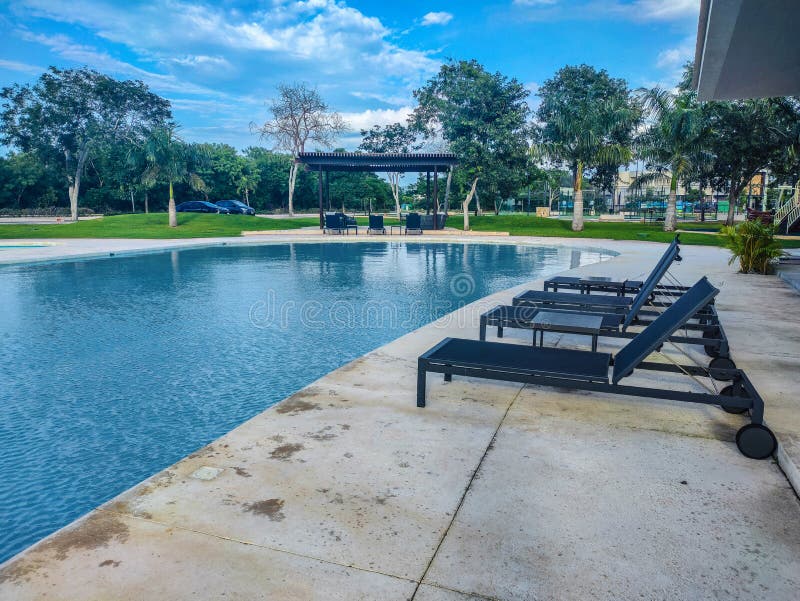 Pool and Terrace Inside a Private Residential Stock Image - Image of ...
