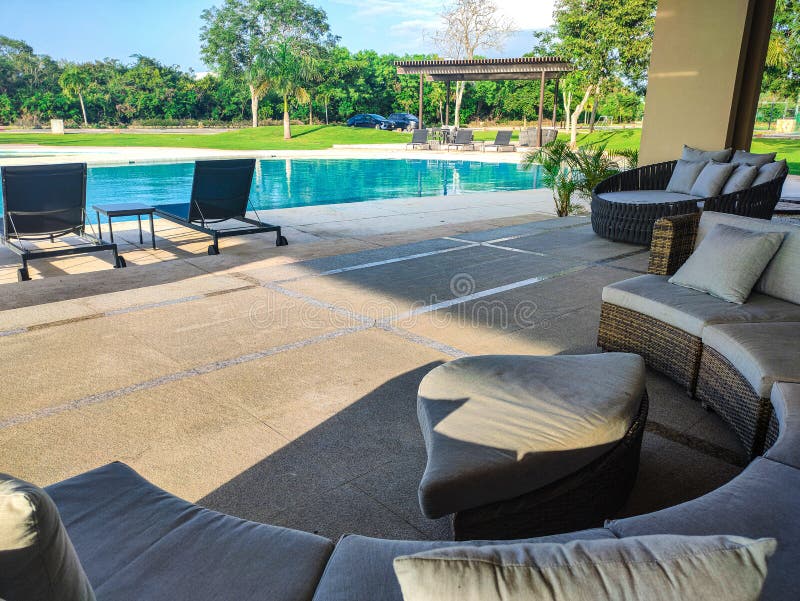 Pool and Terrace Inside a Private Residential Stock Photo - Image of ...