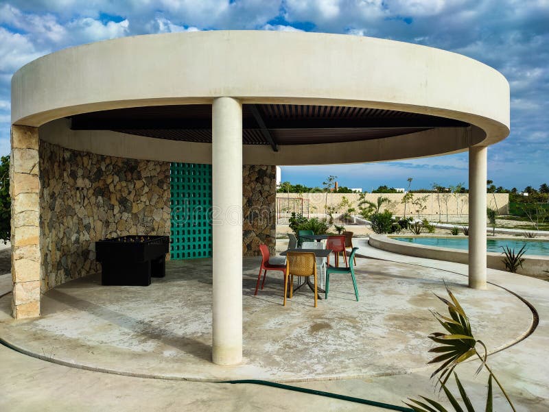 Pool and Terrace with Palapa Inside a Private Residential Area Stock ...