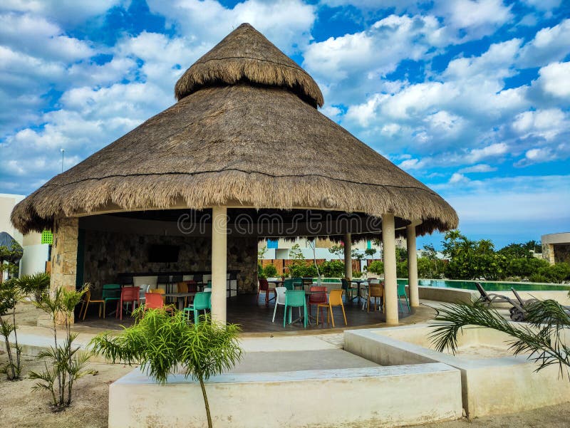 Pool and Terrace with Palapa Inside a Private Residential Area Stock ...