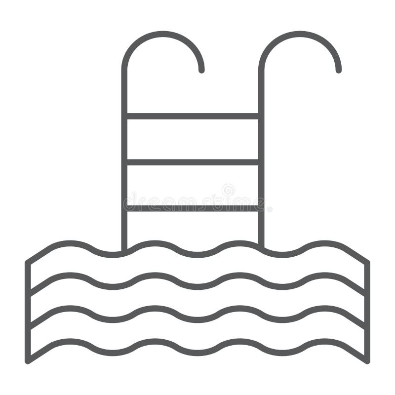Pool Thin Line Icon, Swim and Water, Ladder Sign, Vector Graphics, a ...