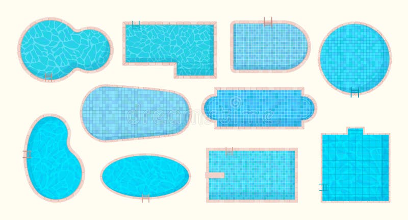 Pool Top View. Geometrical Shapes of Swimming Pool. Vector Cartoon ...