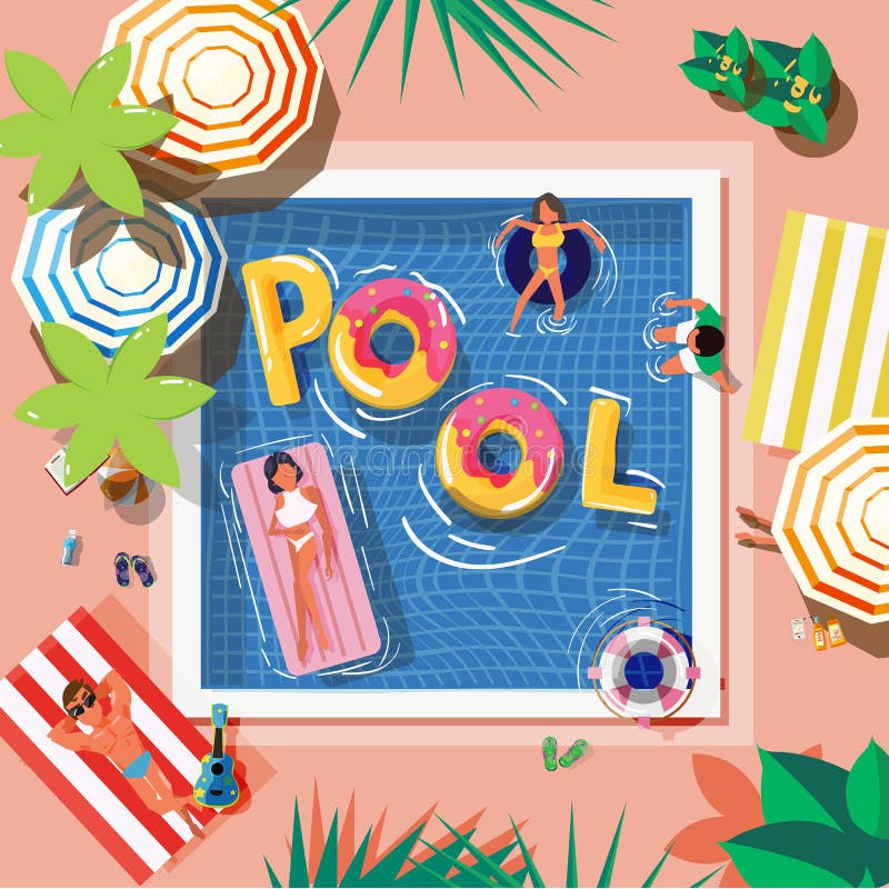Pool in Top View with Reading People and Graphic Elements - Vector ...