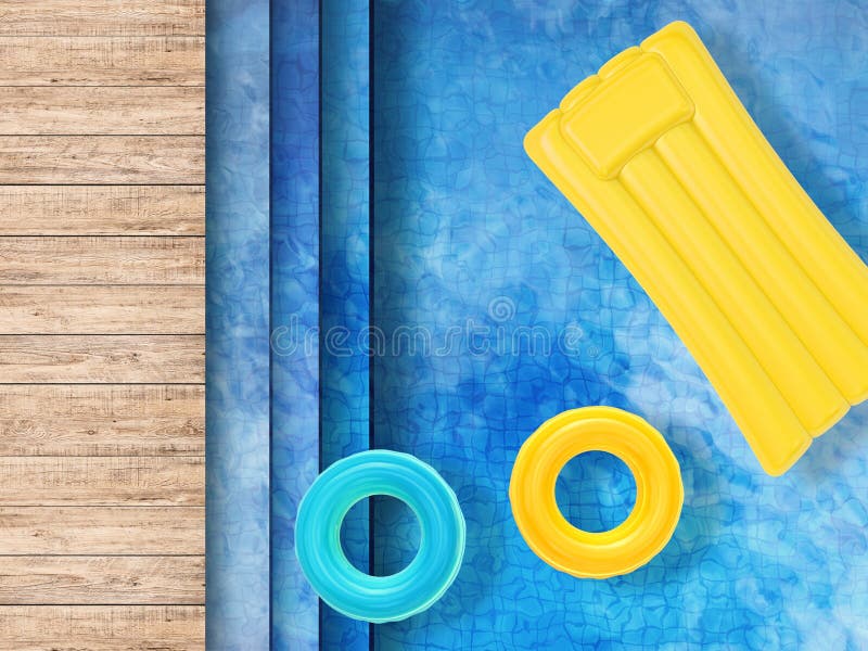 Pool Top View with Swim Rings and Inflatable Raft Stock Illustration ...