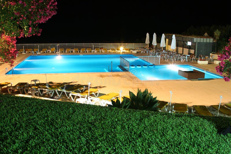 Pool view at night stock photo. Image of relaxation, water - 3873422