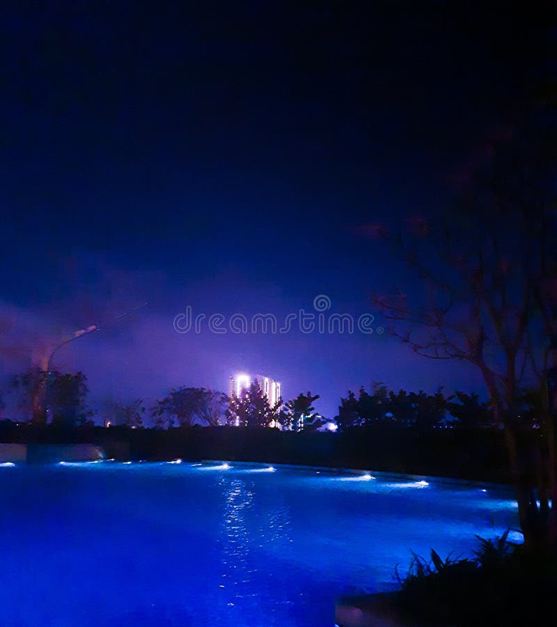 Pool View at Night - Purple Vibes Stock Photo - Image of sunset, purple ...