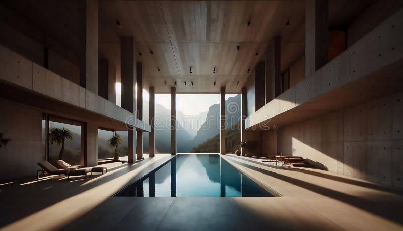 Pool in a Villa with a View of the Mountain Nature, Walls and Ceiling ...