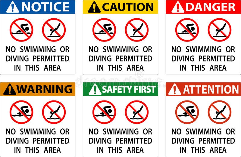 Pool Warning Sign No Swimming or Diving Permitted in this Area Stock ...
