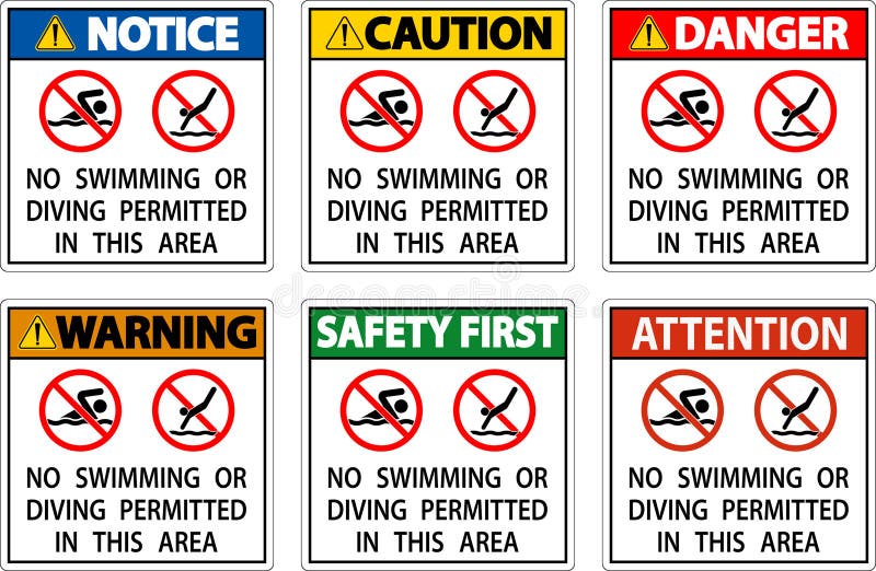 Pool Warning Sign No Swimming or Diving Permitted in this Area Stock ...