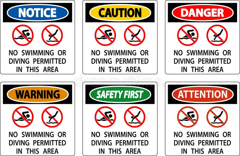Pool Warning Sign No Swimming or Diving Permitted in this Area Stock ...
