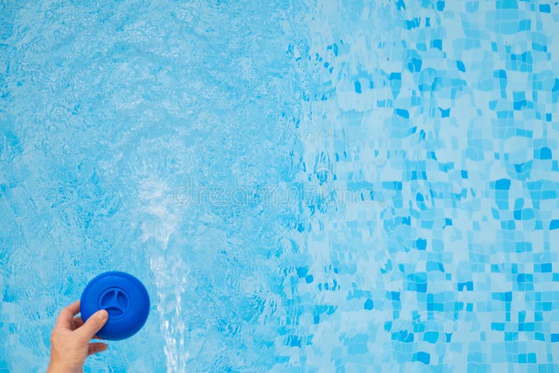 Pool Water Filtration.hand Throws a Cleaning Filter with Chlorine ...