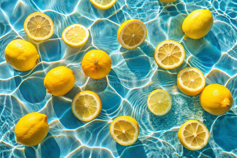 Pool water with lemons. stock illustration. Illustration of green ...