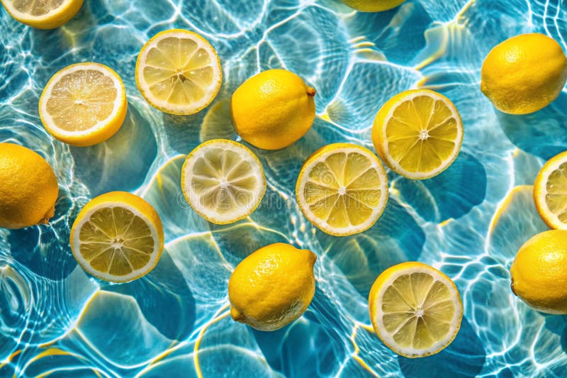 Pool water with lemons. stock illustration. Illustration of painting ...