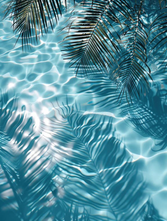 Pool Water Reflection with Palm Leaves Stock Photo - Image of pool ...