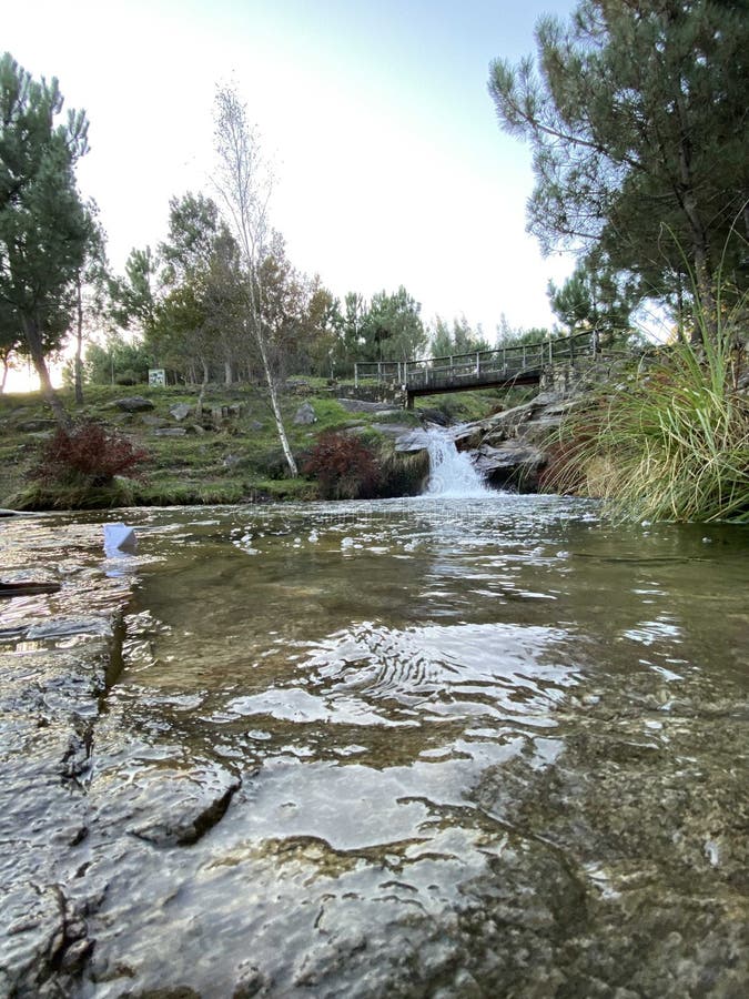 Pool with a Waterfall and a Bridge Stock Photo - Image of stone, green ...