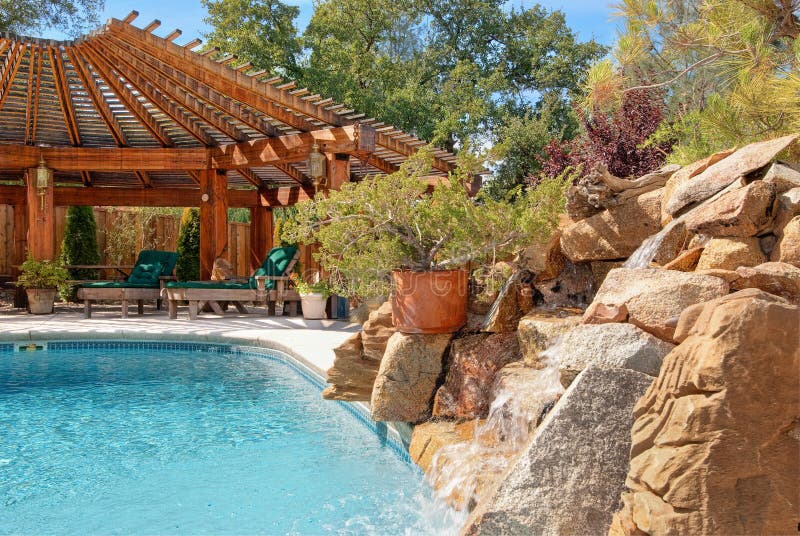 Pool waterfall details stock image. Image of real, blue - 20374123