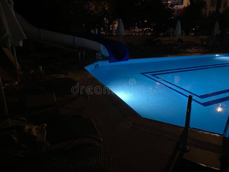 Pool and Waterfall at Night Stock Image - Image of fall, leisure: 237403121