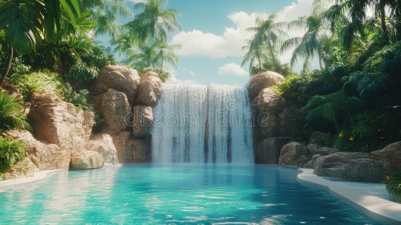 Pool Waterfall stock photo. Image of wellness, ambiance - 373279282