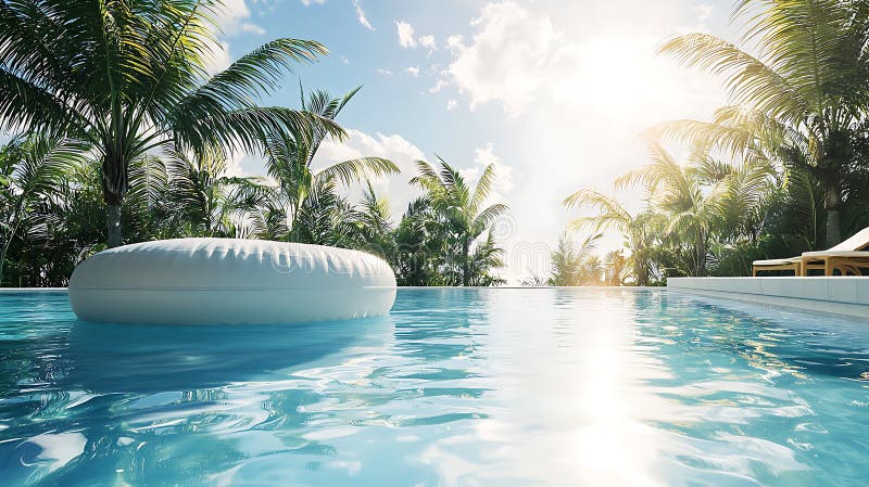 A Pool with a White Inflatable Raft on Top of it Stock Photo - Image of ...