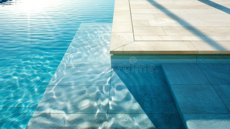 A Pool with a White Tile Top and a Blue Step Stock Image - Image of ...